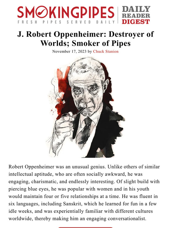 Smokingpipes: J. Robert Oppenheimer: Destroyer of Worlds; Smoker of ...