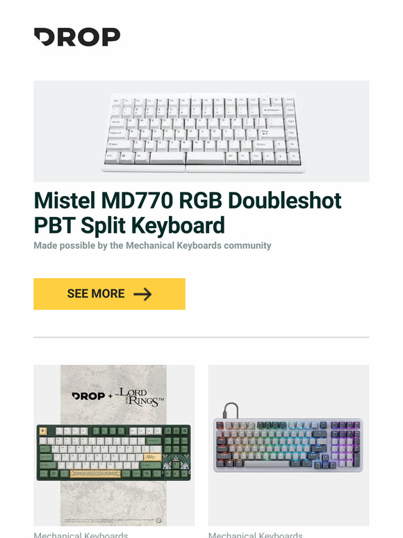Drop: Mistel MD770 RGB Doubleshot PBT Split Keyboard, Drop + The Lord ...