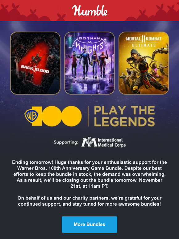 Humble Bundle: The WB 100th anniversary game bundle is out of stock 🙇 ...