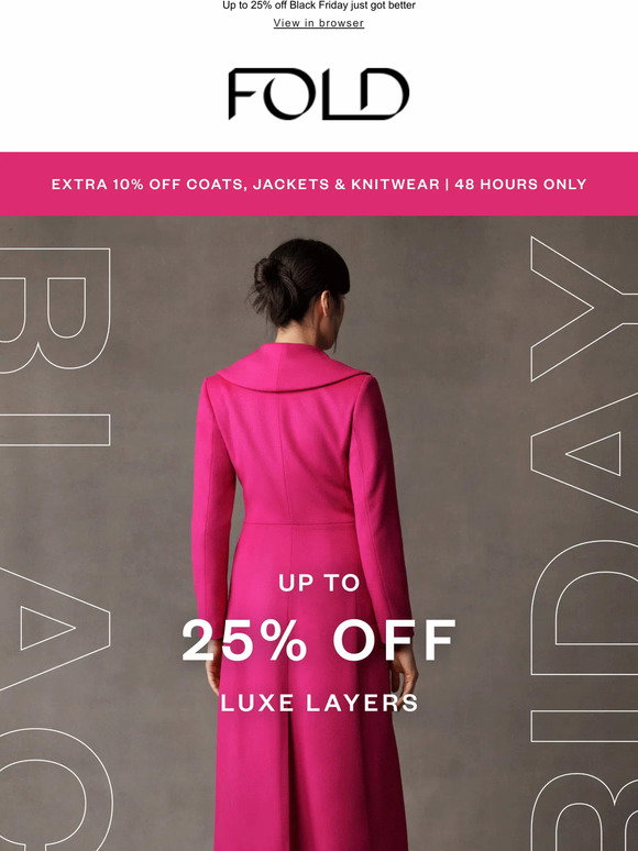 The Fold: 48 hours only | Extra 10% off coats, jackets & knitwear | Milled