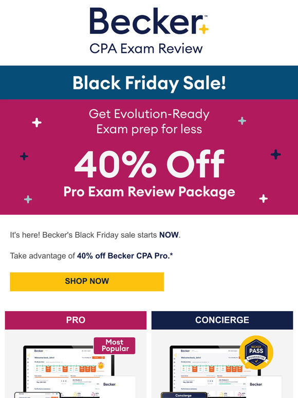Becker: BLACK FRIDAY SAVINGS ARE HERE! Get 40% off CPA Pro Exam Review ...