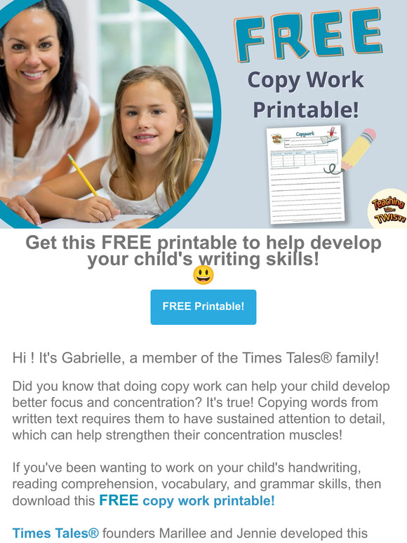 Times Tales: FREE copy work printable! 🤩 | Milled