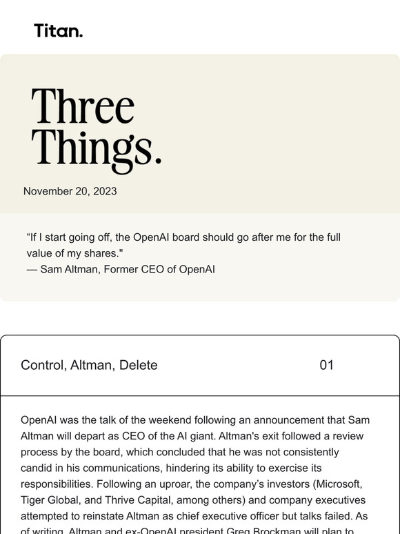 Titan: Control Altman Delete, Russell rally, and waning demand | Milled