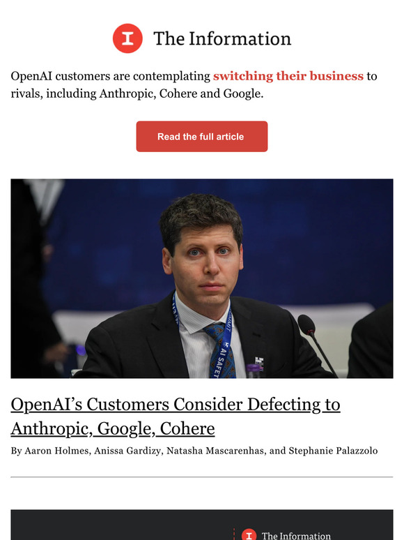 The Information: OpenAI’s Customers Consider Defecting to Anthropic, Google, Cohere | Milled