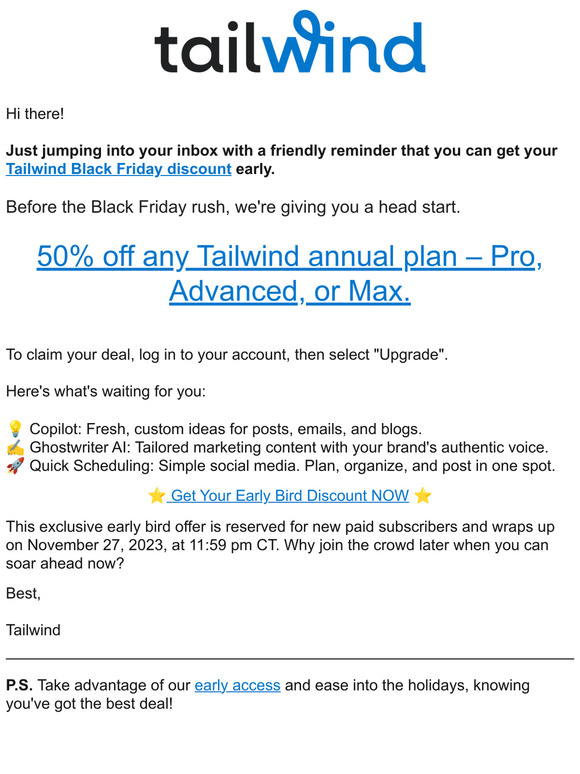 Tailwind: ⌛ Why Wait? 50% Off Tailwind Available Early! 🎈 | Milled