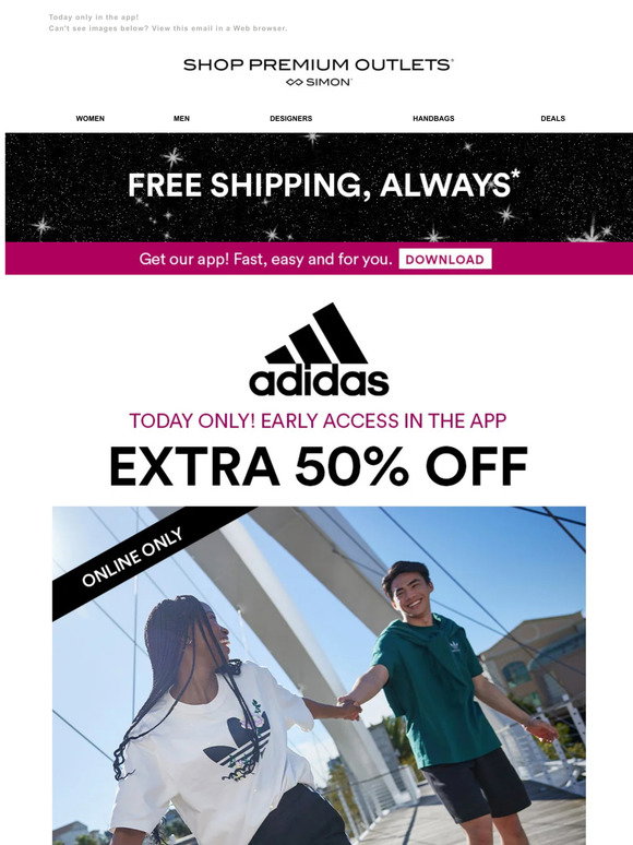 Shop Premium Outlets: Early Access: Extra 50% Off adidas | Milled