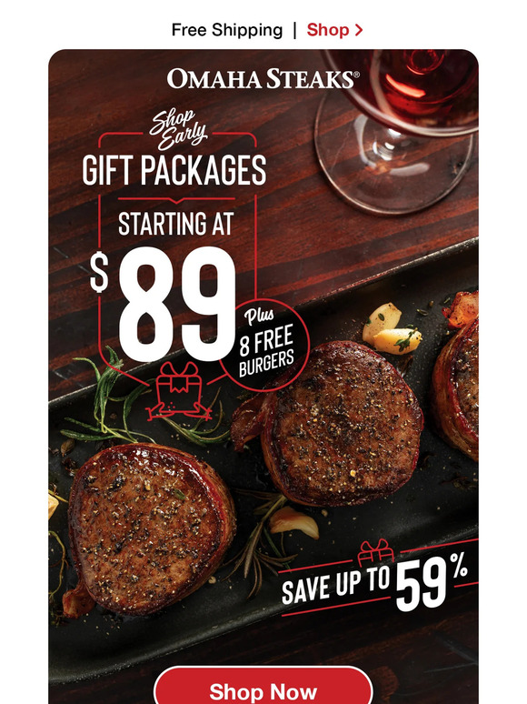 Omaha Steaks: Exclusive $89 package + 8 FREE burgers. | Milled