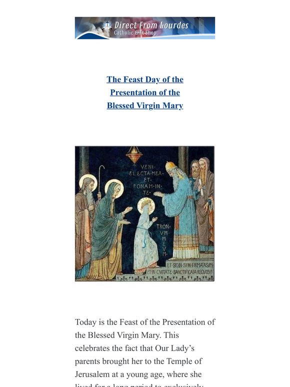 Catholic Gift Shop: Feast Prayer - Presentation of the Blessed Virgin ...
