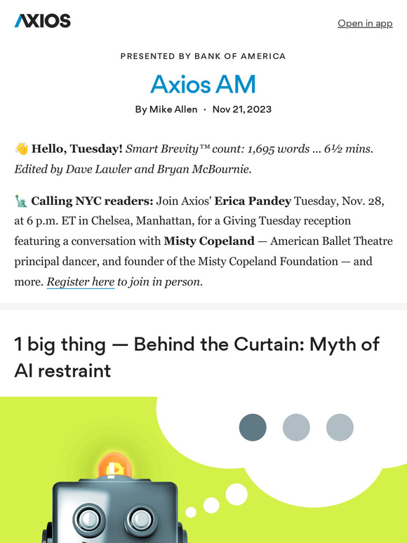 Axios: 🤖 Axios AM: Myth of AI restraint | Milled