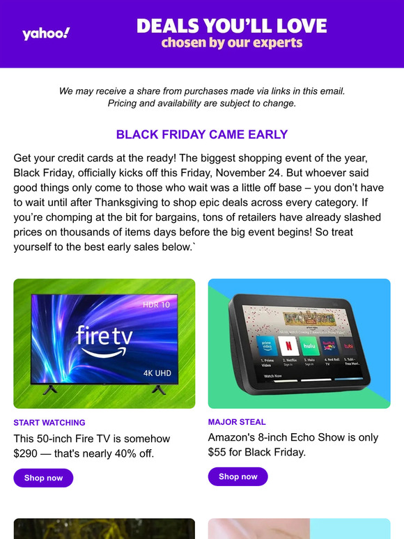 Yahoo: Deals You'll Love: The Best Early Black Friday Sales | Milled