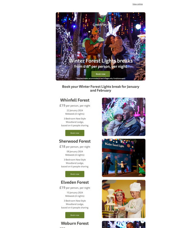 Center Parcs: Winter Forest Lights breaks from £19* per person, per ...