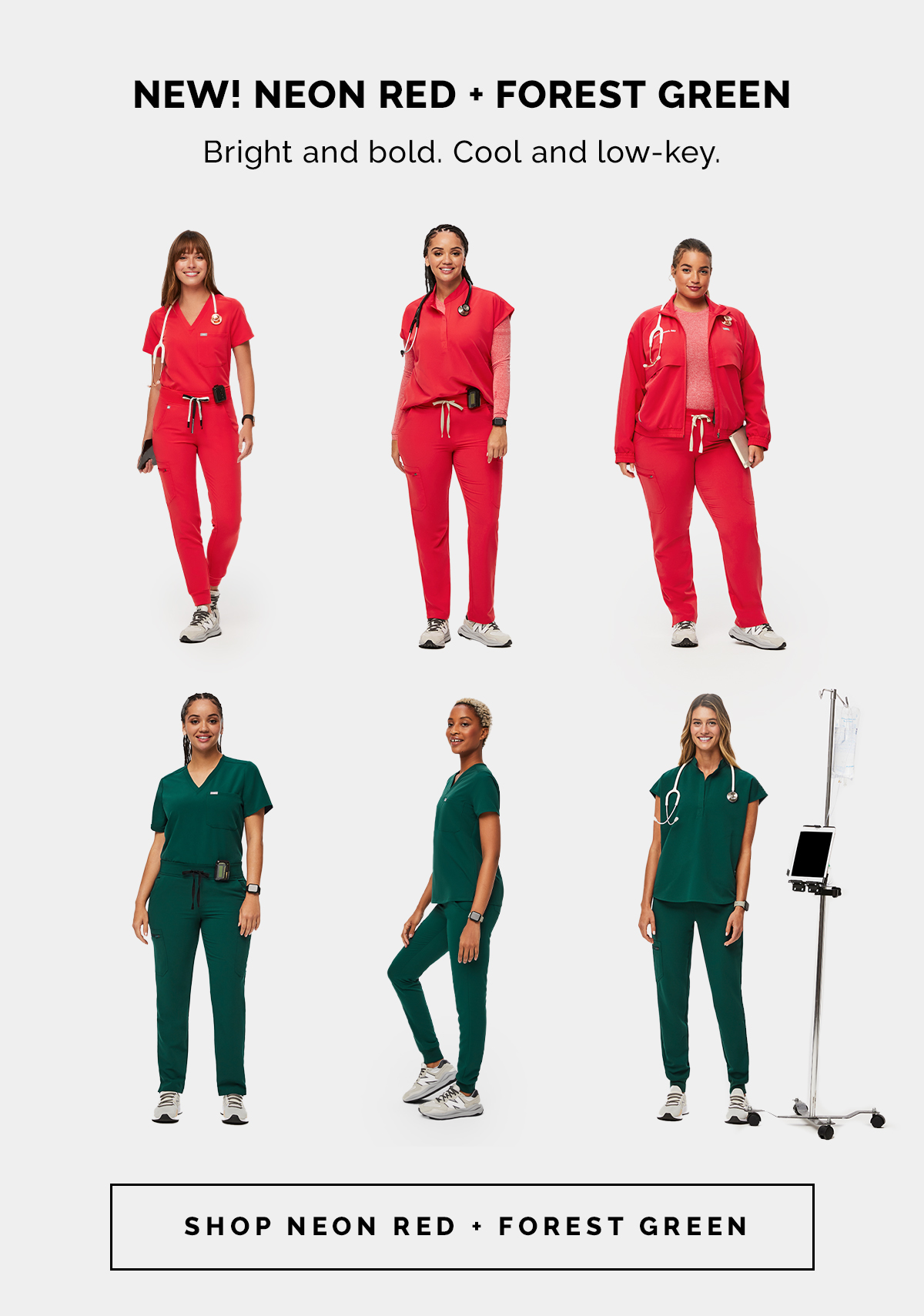 FIGS: NEW Neon Red + Forest Green | Milled