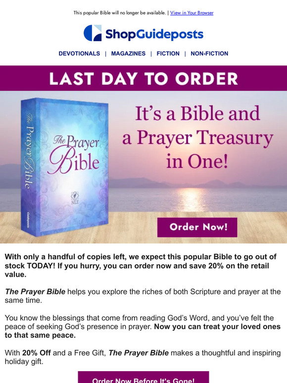 Guideposts: Last Day to Order The Prayer Bible! | Milled