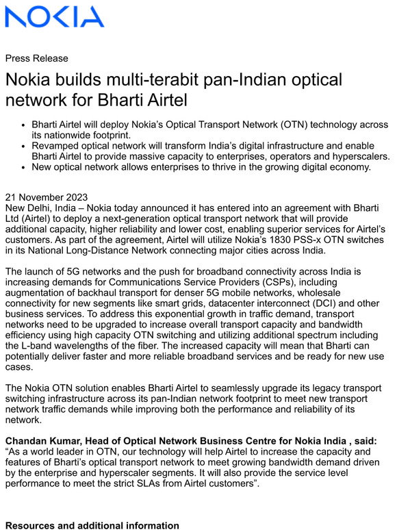 Withings: Nokia builds multi-terabit pan-Indian optical network for ...