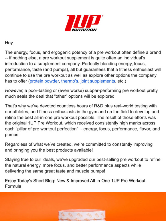 1 Up Nutrition: New & Improved All-in-One Pre Workout Formula | Milled