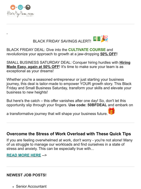HireMyMom: DID YOU SAY 50% OFF? 💵 😳 Check out our Black Friday Deal ...