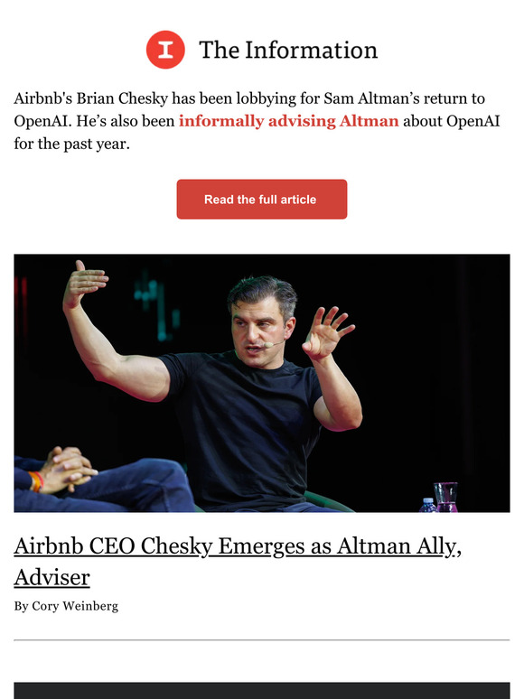 The Information: Airbnb CEO Chesky Emerges as Altman Ally, Adviser | Milled