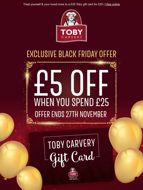 Toby Carvery: Get £5 off a £25 Toby gift card | Milled