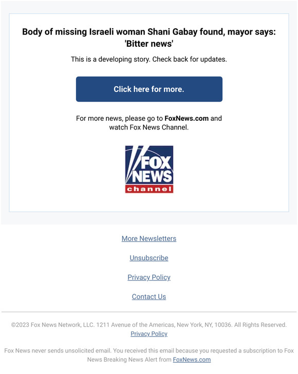 Fox News: Body of missing Israeli woman Shani Gabay found, mayor says ...