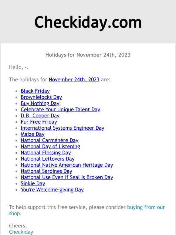 Checkiday: Holidays for November 24th, 2023! 📅🎉 | Milled