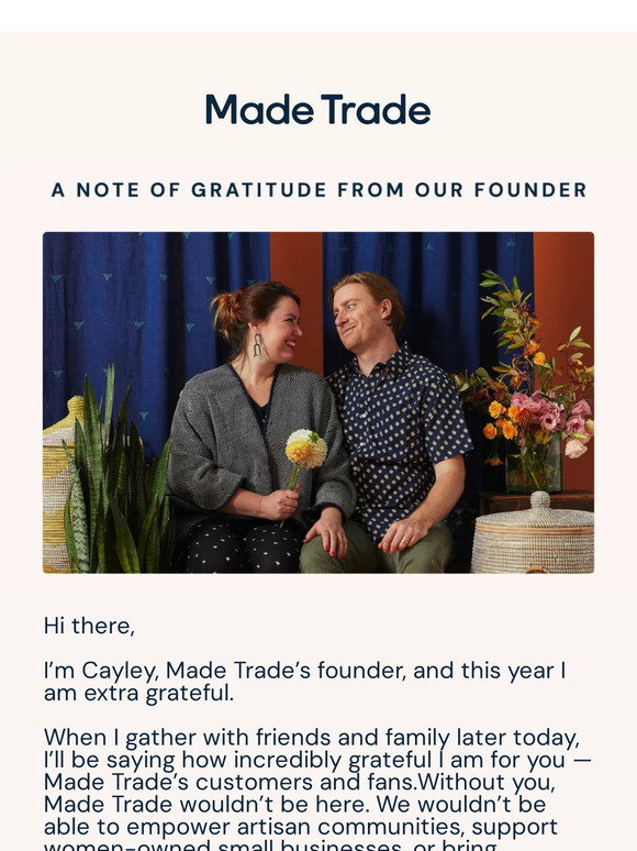 Made Trade: A note of gratitude from our founder | Milled