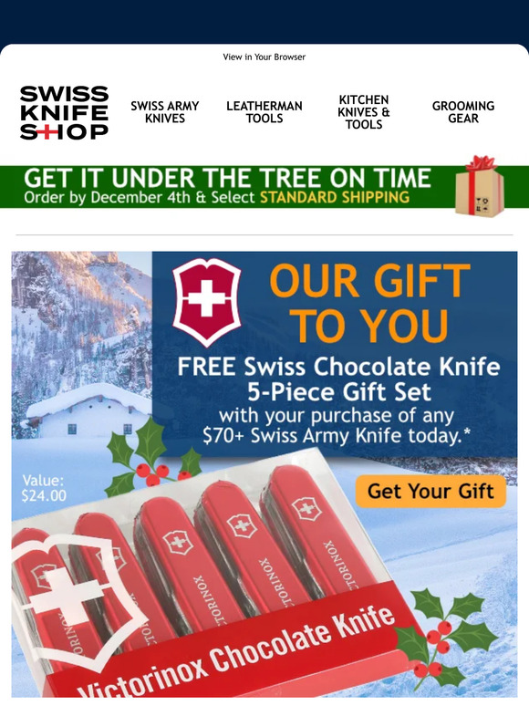 Swiss Knife Shop: Our Gift to You. Free Swiss Chocolate 5-Piece Gift ...