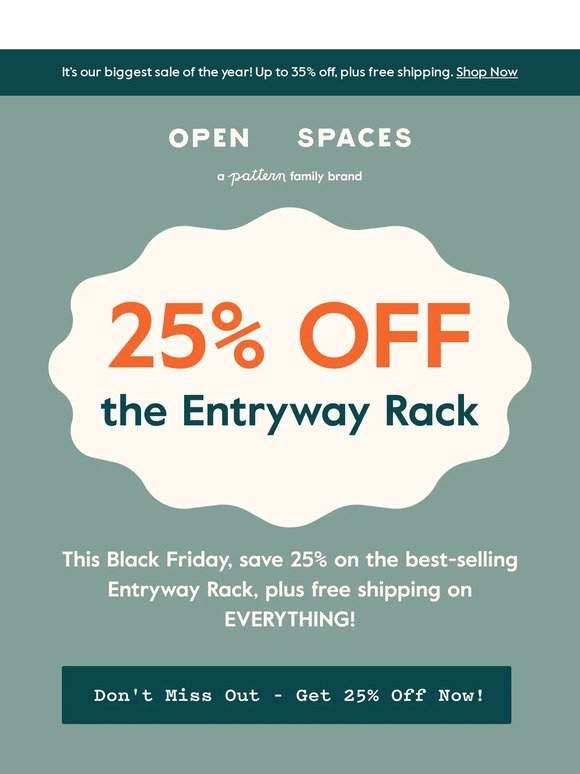 Open Spaces: Door-Buster Deal: 25% off the Iconic Entryway Rack | Milled