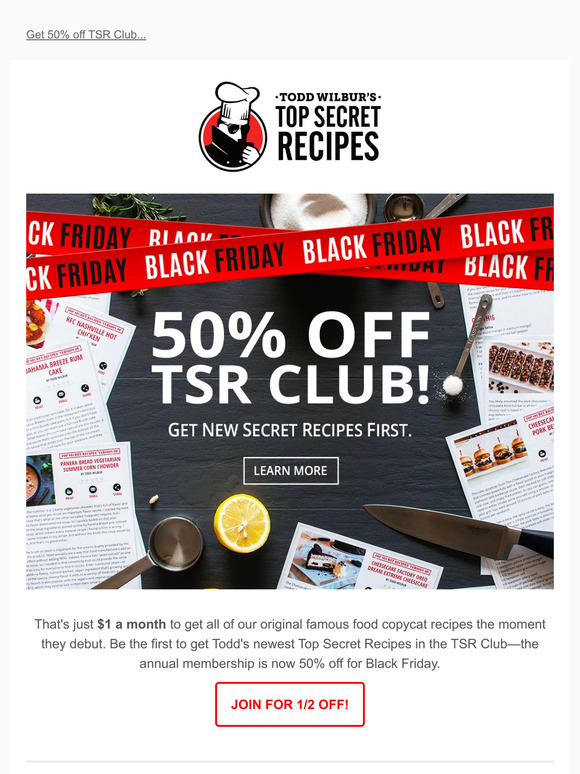 Top Secret Recipes: TSR Club is 50% off! Happy Black Friday 😍 | Milled