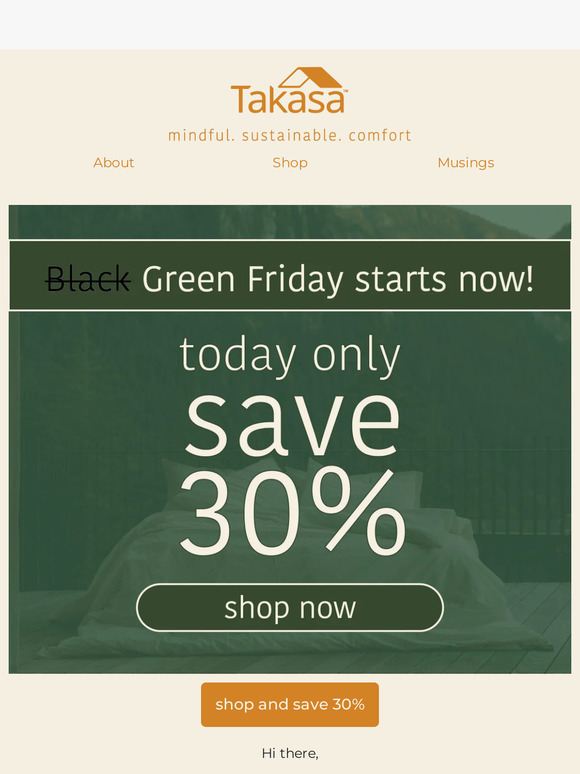 Takasa: 30% off - Takasa's Biggest Sale of the Year - Today! | Milled