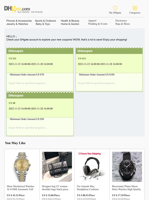 DHgate: $ 33 OFF! Enjoy Your Shopping With Our New DHcoupon! | Milled