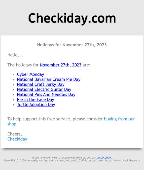 Checkiday: Holidays for November 27th, 2023! 📅🎉 | Milled