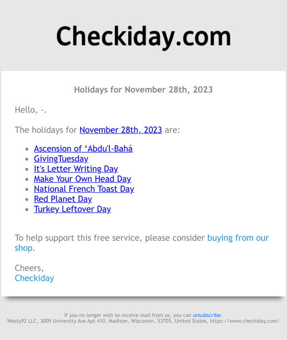 Checkiday: Holidays for November 28th, 2023! 📅🎉 | Milled