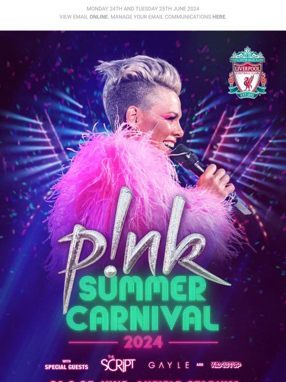 Liverpool FC: P!nk is returning to Anfield - your exclusive pre-sale ...