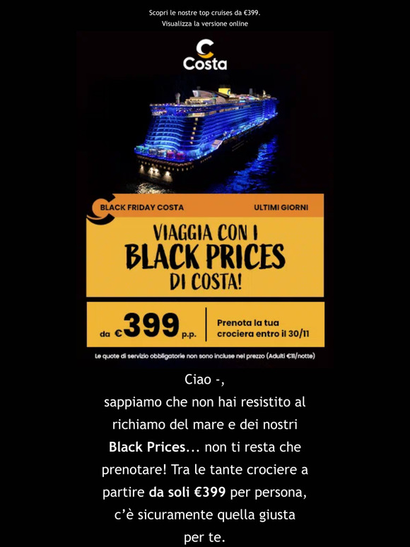 Costa Crociere: ⏰ —, il tempo sta per scadere! Cosa aspetti? | Milled