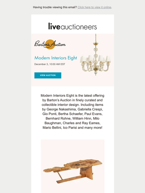 LiveAuctioneers: Barton's Auction | Modern Interiors Eight | Milled