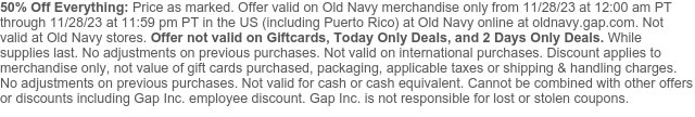 Old Navy: LIMITED TIME: HALF OFF EVERYTHING ends today | Milled