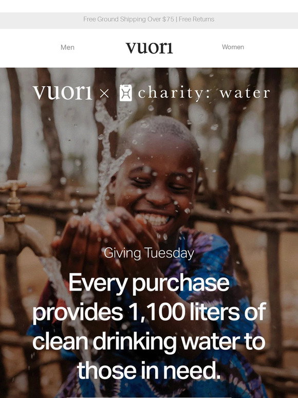 Vuori: Giving Tuesday: Every purchase provides 1,100 liters of clean ...