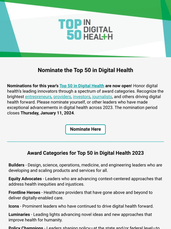 Rock Health: Nominations for Top 50 in Digital Health are open! | Milled