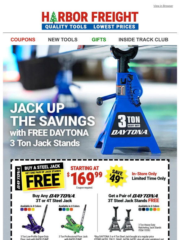 Harbor Freight: FREE 3 Ton DAYTONA Jack Stand Set with Any DAYTONA Jack ...