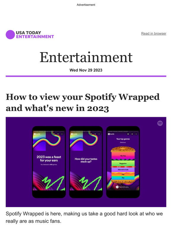 USA TODAY: Entertainment: How to view your Spotify Wrapped and what's ...