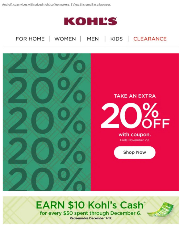 Kohl's: Take 20% off & earn Kohl’s Cash ... savings galore! | Milled