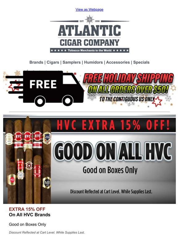 Atlantic Cigar Company: HVC Extra 15% Off - Boxes Only, NEW! Gurkha ...