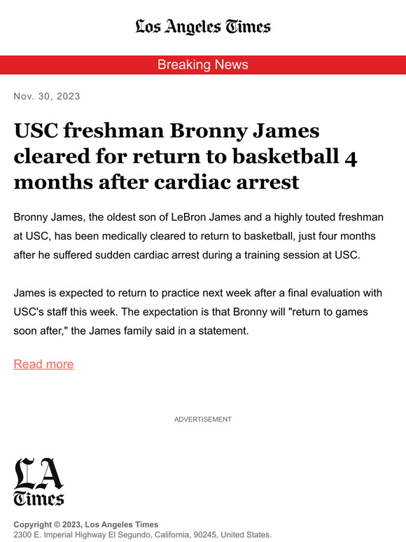 Los Angeles Times: Breaking News: USC freshman Bronny James cleared for ... Los Angeles Times: Breaking News: USC freshman Bronny James cleared for ...