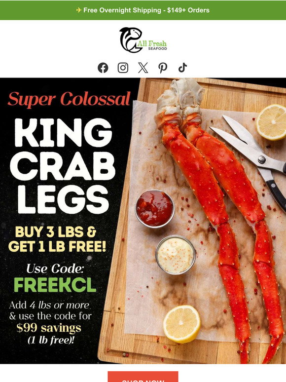 All Fresh Seafood: Super Colossal King Crab Legs 🦀 | Milled
