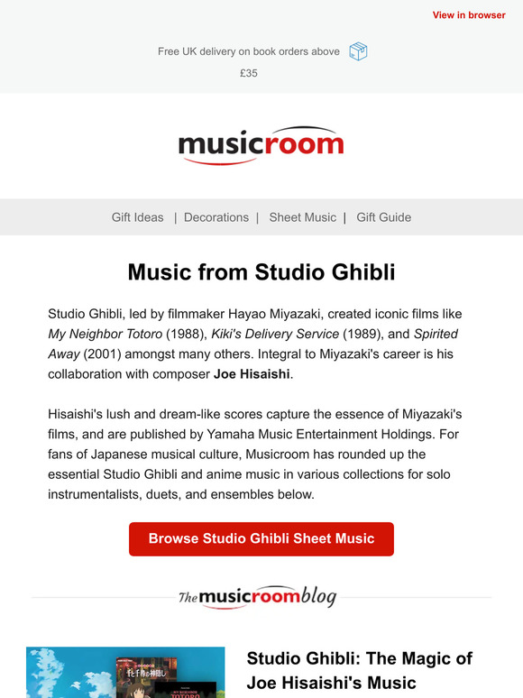 Musicroom: Studio Ghibli Sheet Music for Piano, Guitar, Violin and more ...
