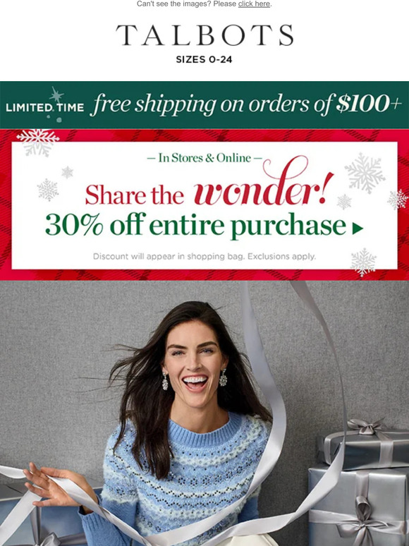 Talbots: SAVE 30% on festive looks, gifts, EVERYTHING NEW! | Milled