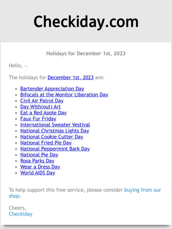 Checkiday: Holidays for December 1st, 2023! 📅🎉 | Milled