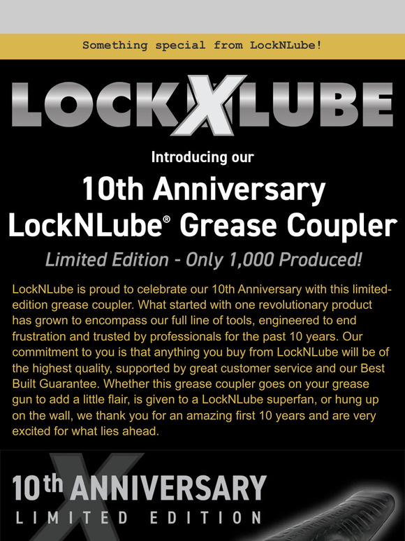 LockNLube: Introducing our 10th Anniversary LockNLube® Grease Coupler ...