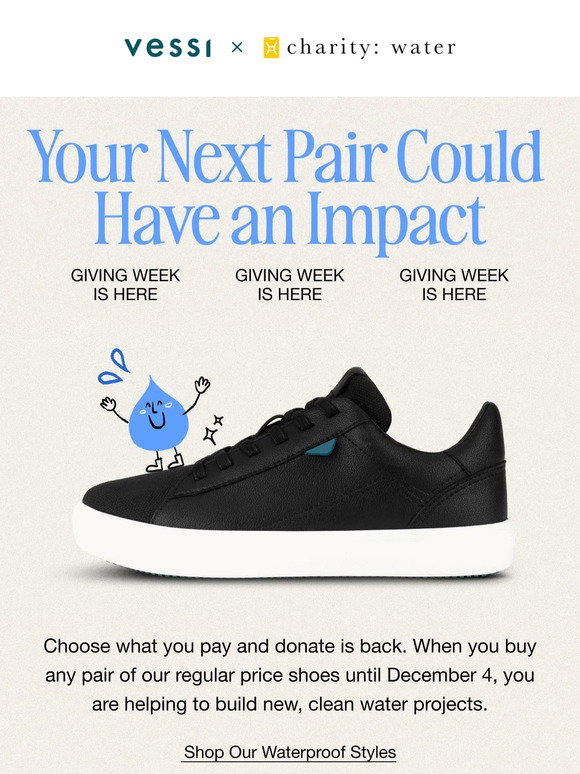 Vessi: Donate clean water with any pair 💙 | Milled