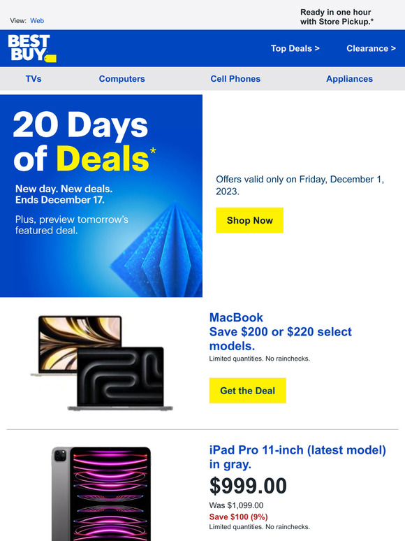 Best Buy: 20 Days of Deals featuring today’s deal: Save up to $220 on ...